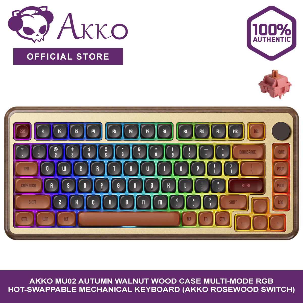 Akko MU02 Autumn Walnut Wood Case Multi-Mode RGB Hot-Swappable ...