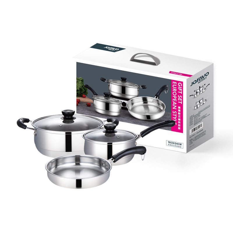 3pcs/set Stainless Steel Cookware Set Flat Bottom Frying Pan Soup Pot ...