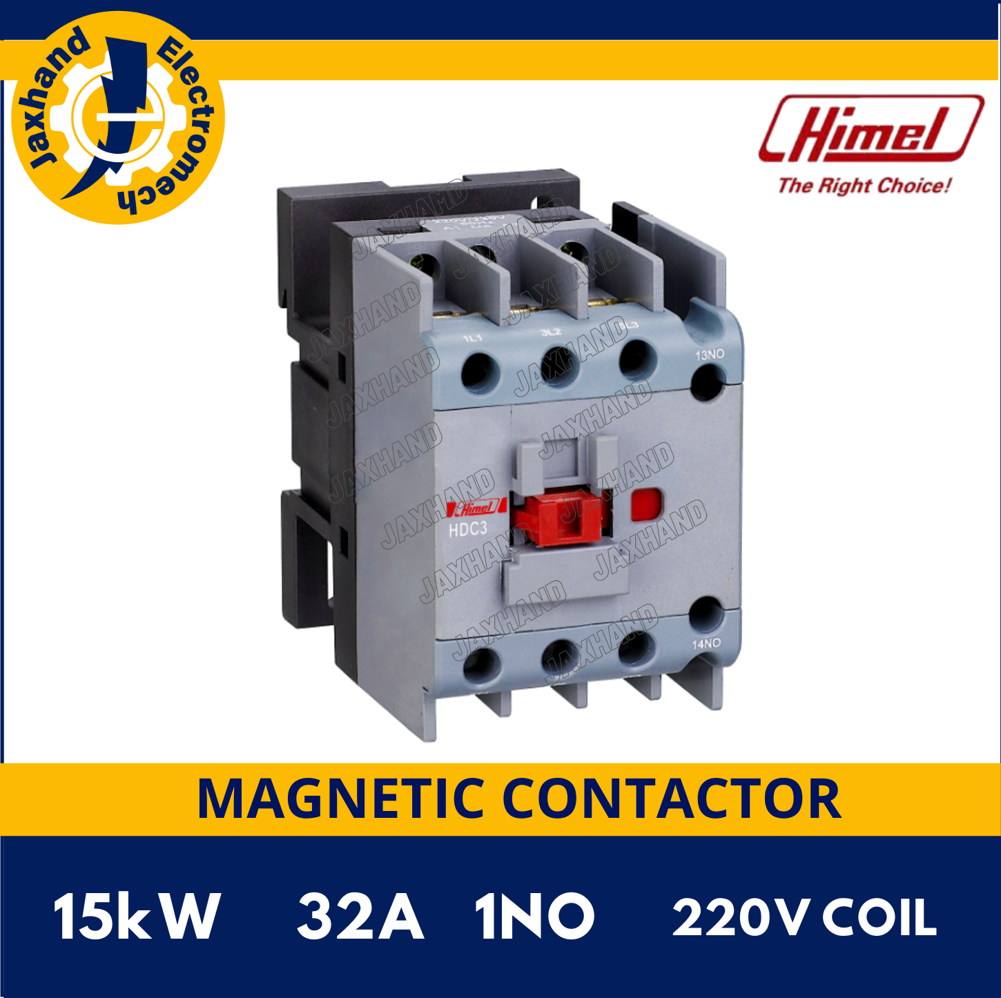 Himel Magnetic Contactor HDC3, 32Amps, 7.5kW, 220VAC Coil, 1NO (AC-3 ...