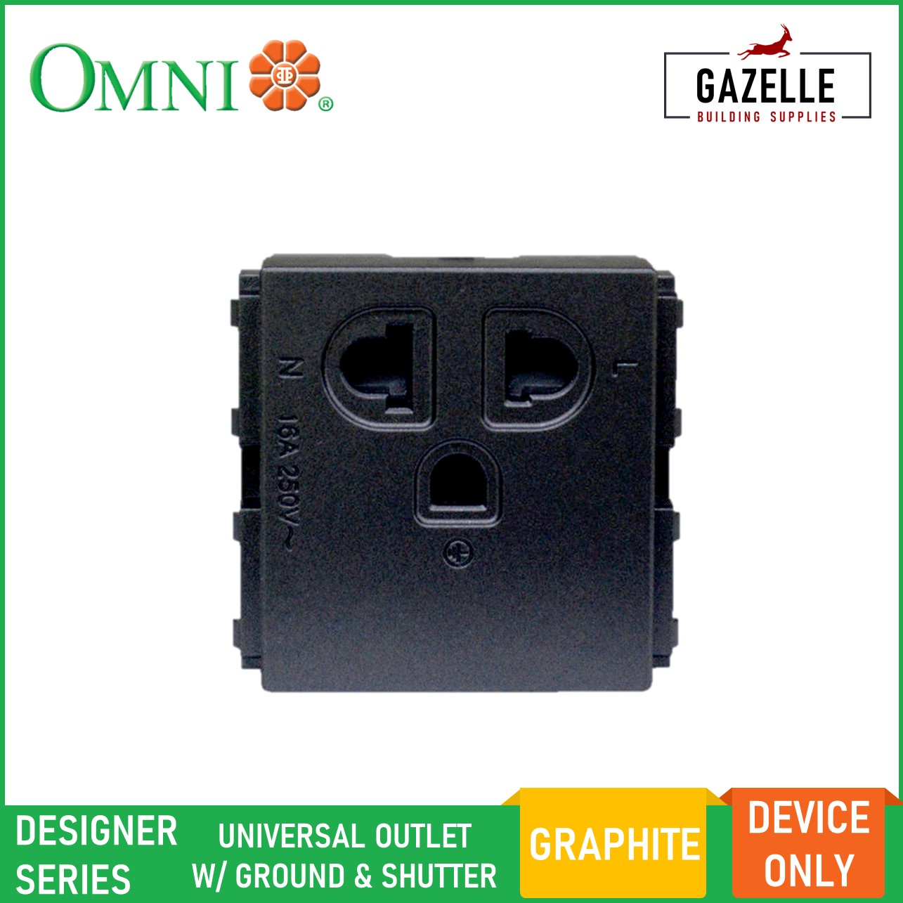 Omni Designer Series Universal Outlet w/ Ground & Shutter Graphite DWG ...
