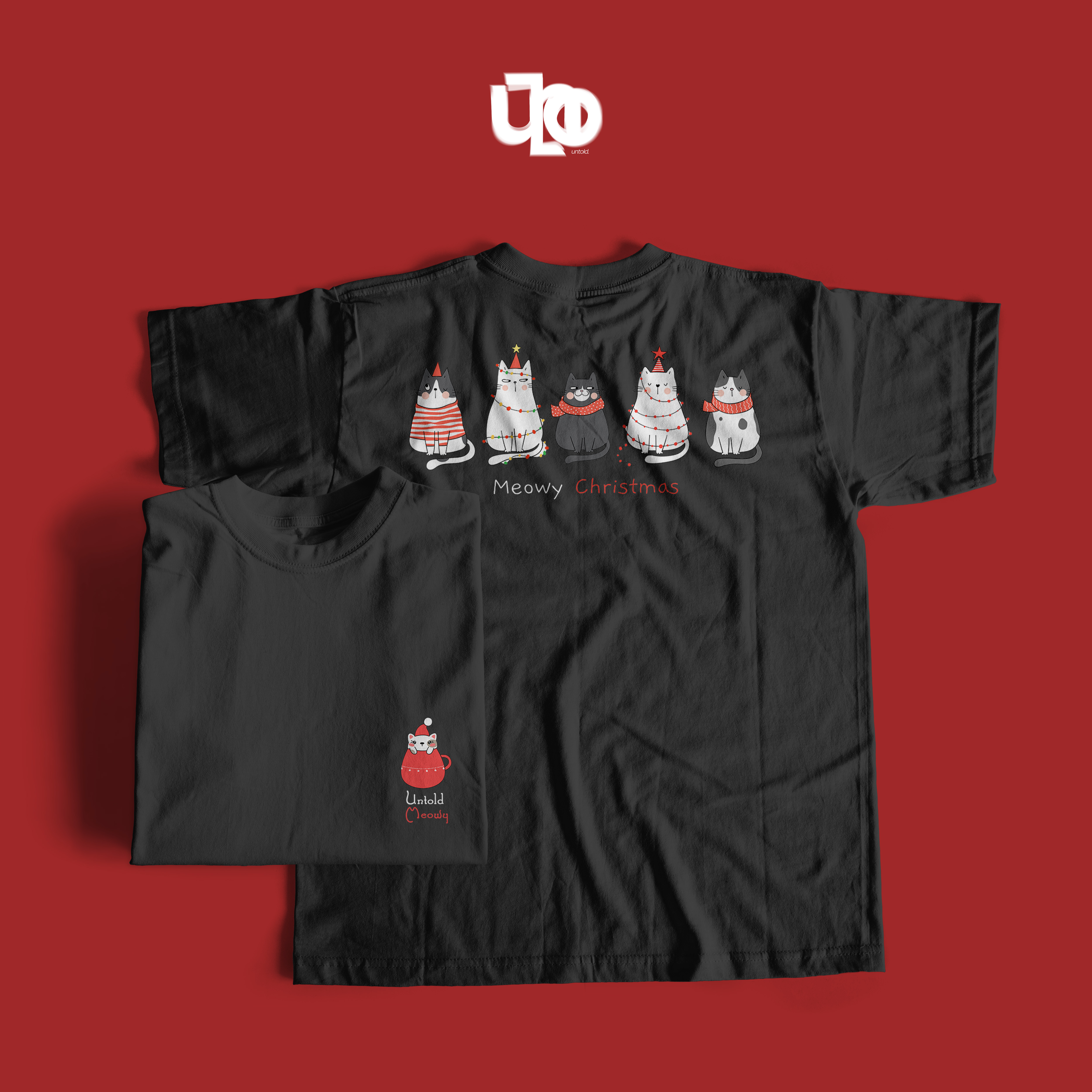 MERRY CHRISTMAS MEOWY CHRISTMAS T-Shirt Black and White Men Women ...