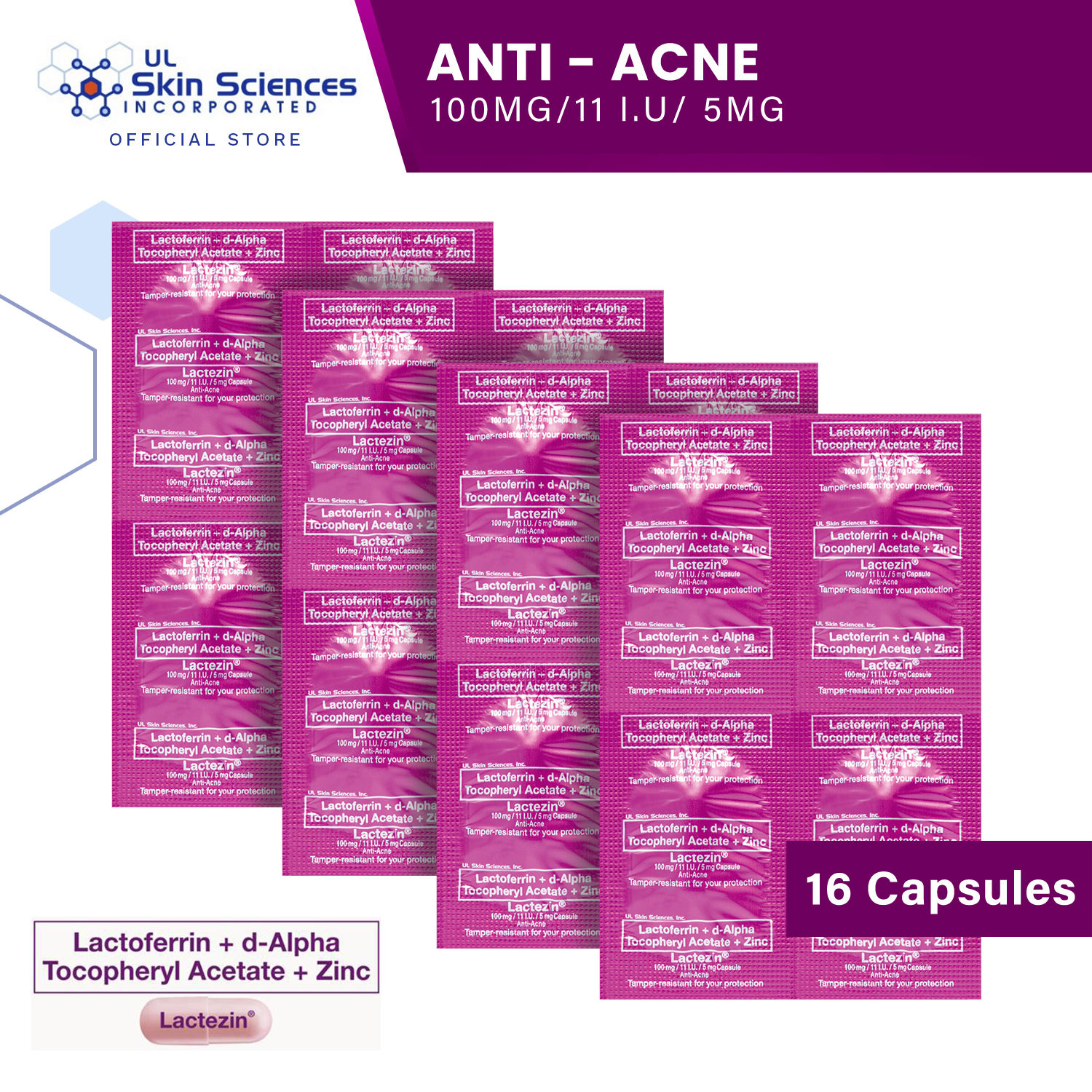Lactezin 100mg Anti-Acne 16 capsules | Lazada PH
