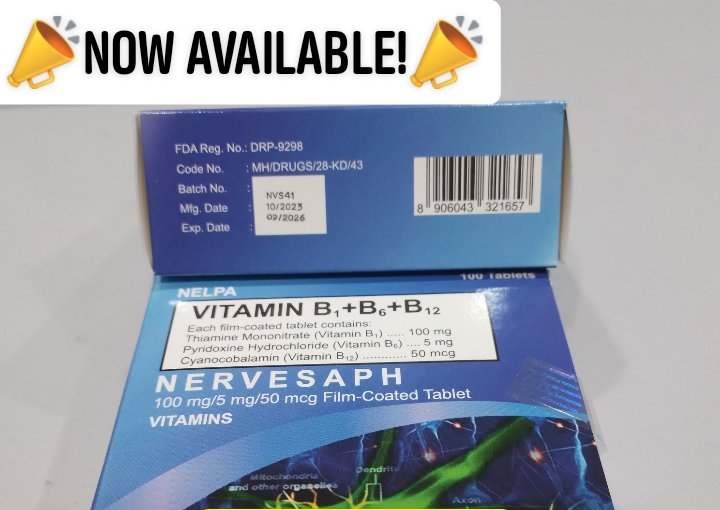 VITAMIN B1, B6, B12 FILM COATED 100's (NERVESAPH) | Lazada PH