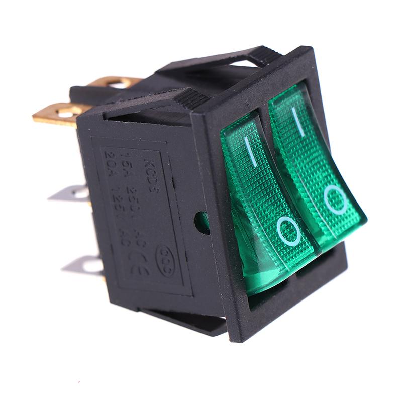 Double boat rocker switch 6 Pin On-Off with green light 20A 125VAC KCD6 ...