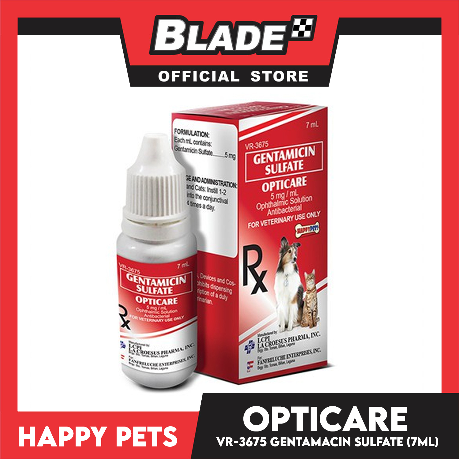 Happy Pets Opticare Gentamicin Sulfate 7ml VR-3675 for Dogs and Cats ...