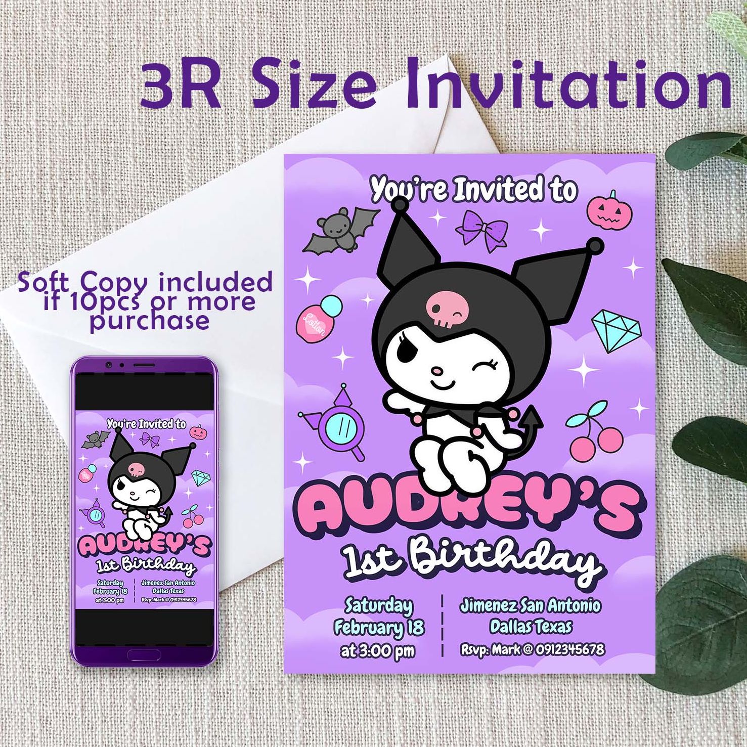 Kuromi Birthday Invitation Card with Envelope - Sanrio - Girl Birthday ...