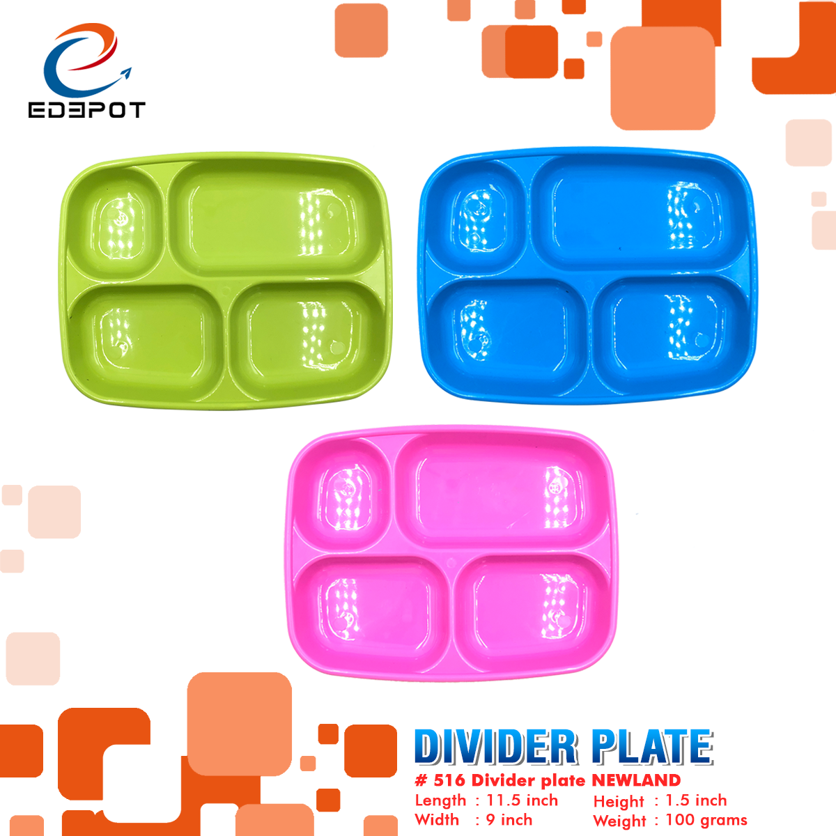 Happyware 516 Newland Divider Plate/ Assorted Color Proportional ...