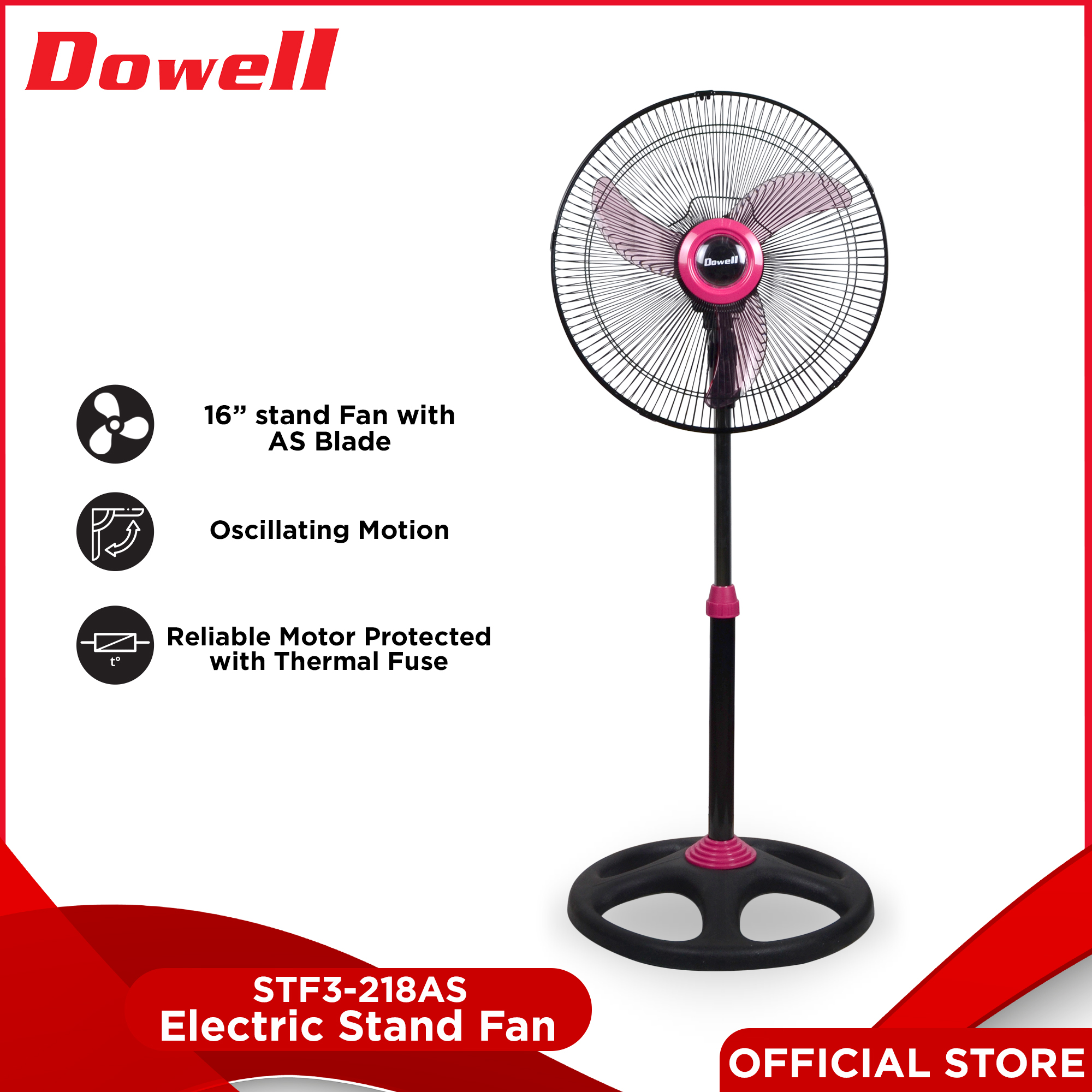 Dowell Electric Fan Stand Fan 16 Inches Reliable Motor Fan - STF3-218AS ...