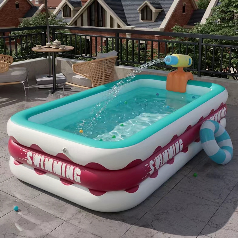 OUTDOORMORE Inflatable Swimming Pool Outdoor Rectangular Family ...