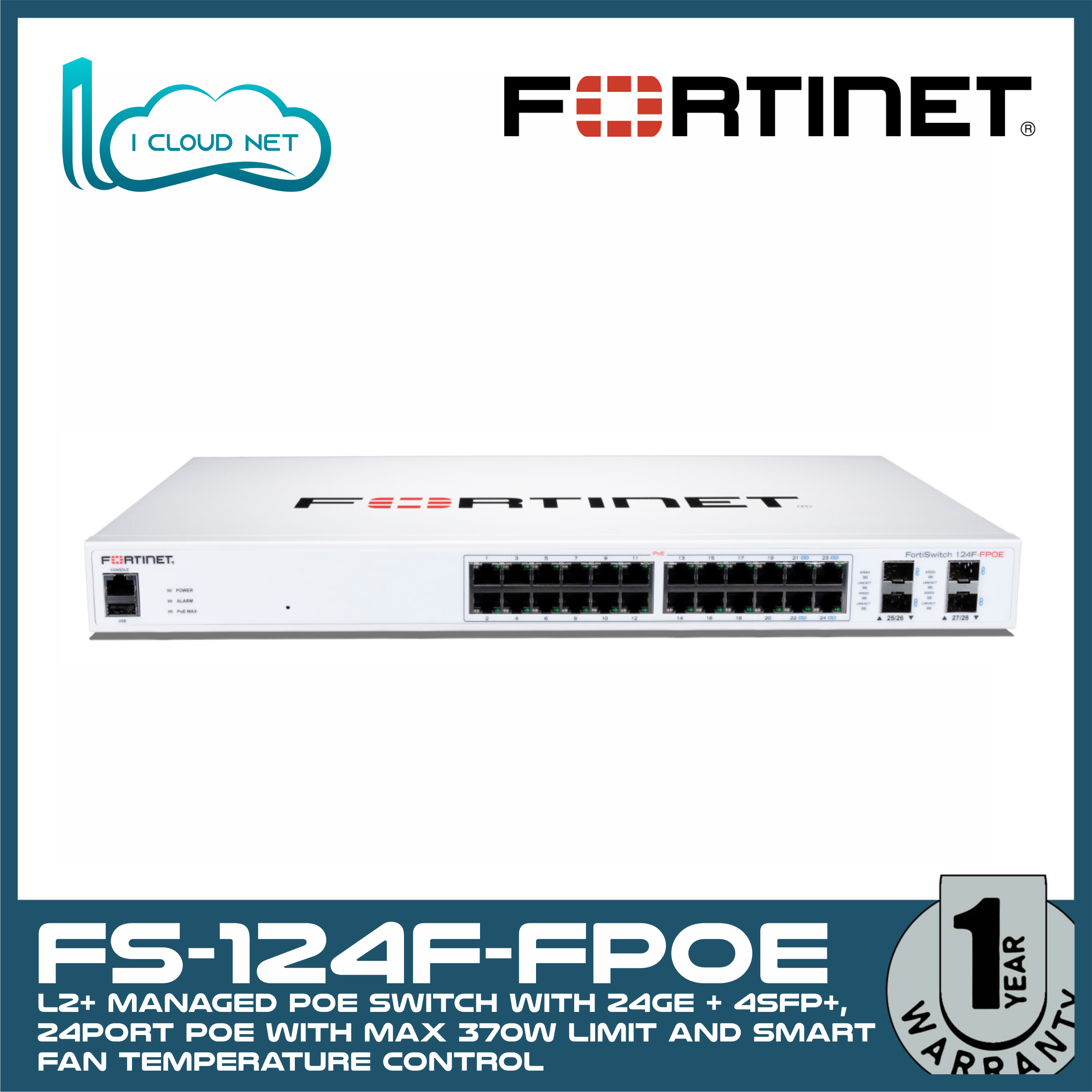 FS-124F-FPOE - Fortinet FortiGate L2+ managed POE switch with 24GE ...