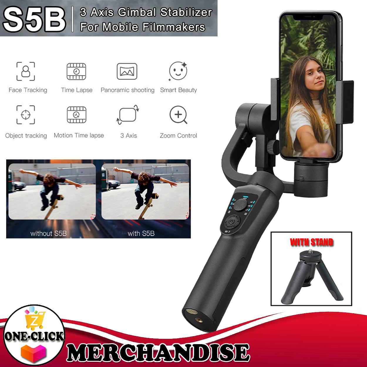 S5B 3 Axis Handheld Gimbal Stabilizer Cellphone Video Record Smartphone Gimbal for All models of ...