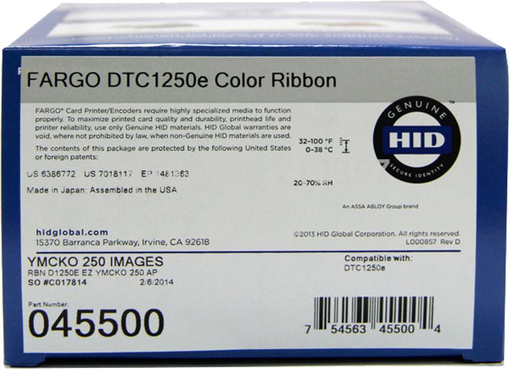 Fargo 045500 YMCKO 5 Panel genuine colored ribbon for DTC1250e HID ...