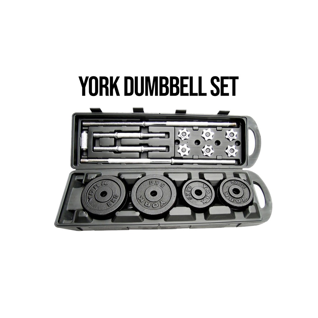 【Fast delivery】York Dumbbell 50 Kg Metal Cast Iron Paint W Long Bar and ...