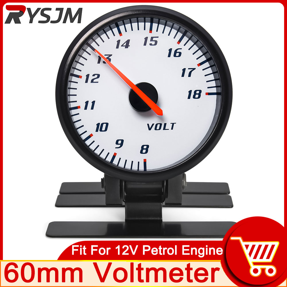 60MM Voltage Gauge Volt Meter 12v Black Face Automotive Voltmeter with ...