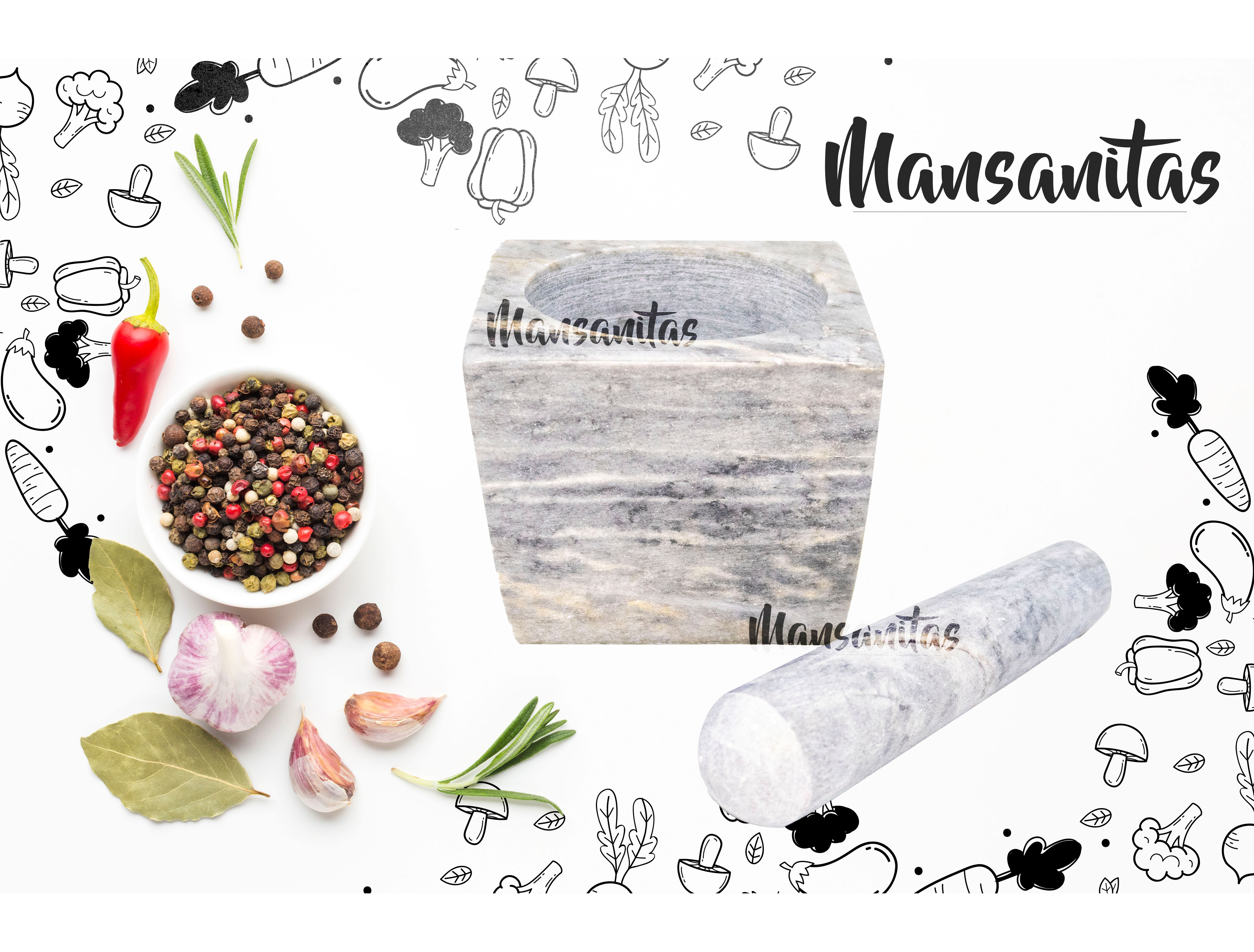 Mansanitas-Mansanas SET Real Authentic Marble Stone Mortar and Pestle ...