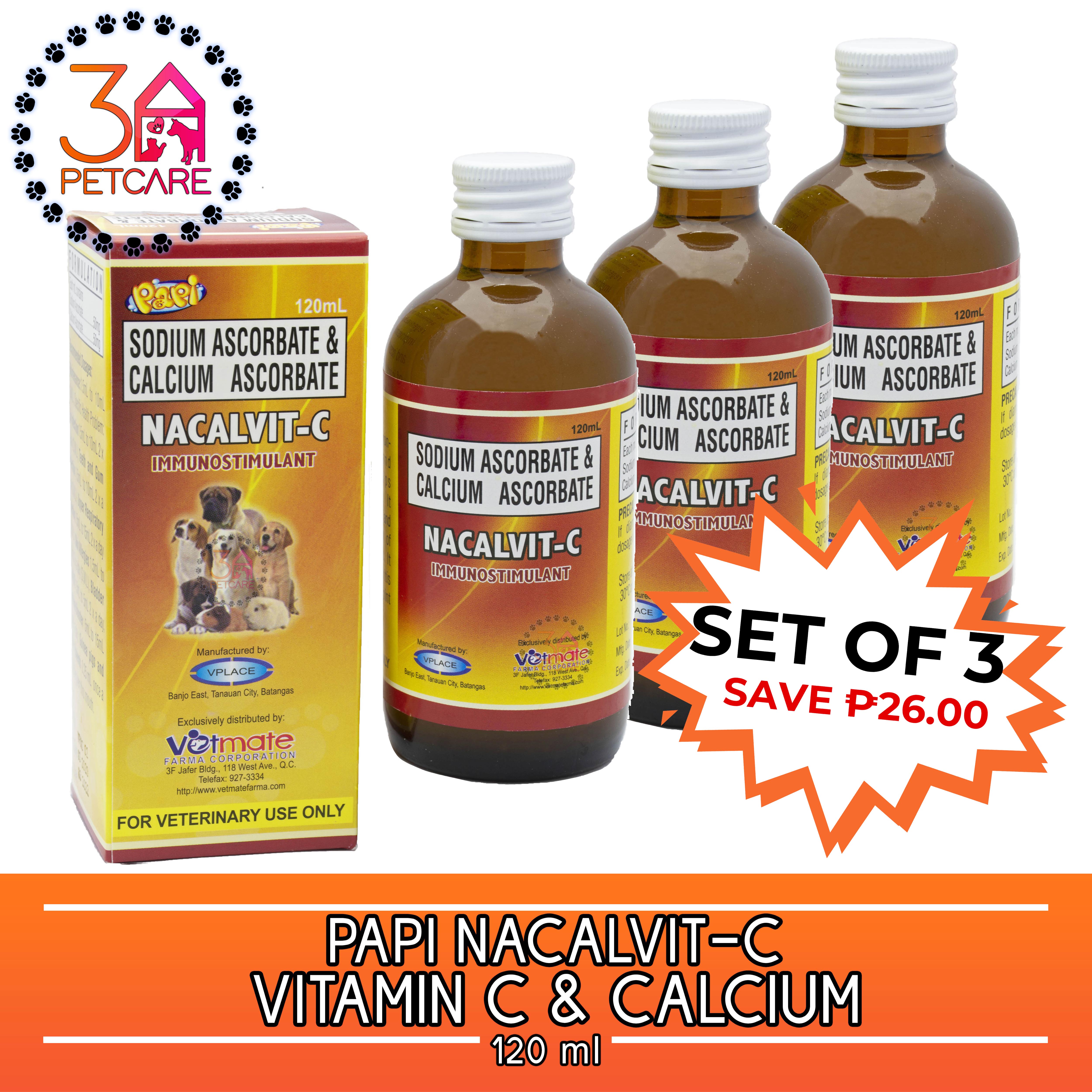 Papi NACALVIT-C Calcium and Vitamin C Supplement for Pets (120ml) [SET ...