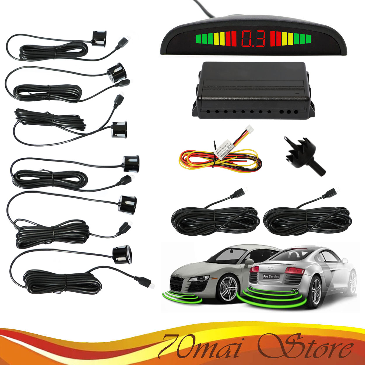 Car Parking Sensor With 6 Eye Front and Rear Reverse Backup Sensors ...
