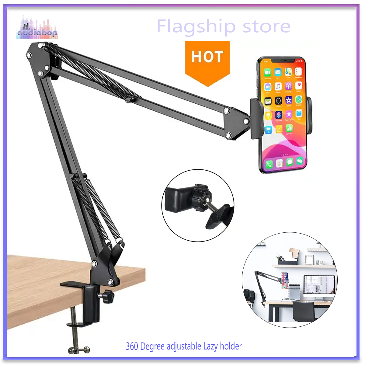 Universal Phone Stand Holder Mount Flexible 360Rotation Long Arm ...