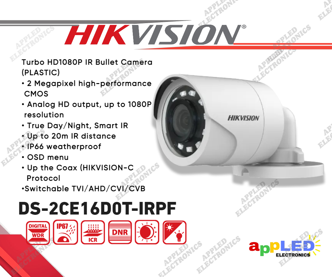 Hikvision DS-2CE16D0T-IRPF 2MP 1080P Bullet Analog Infrared CCTV Camera ...