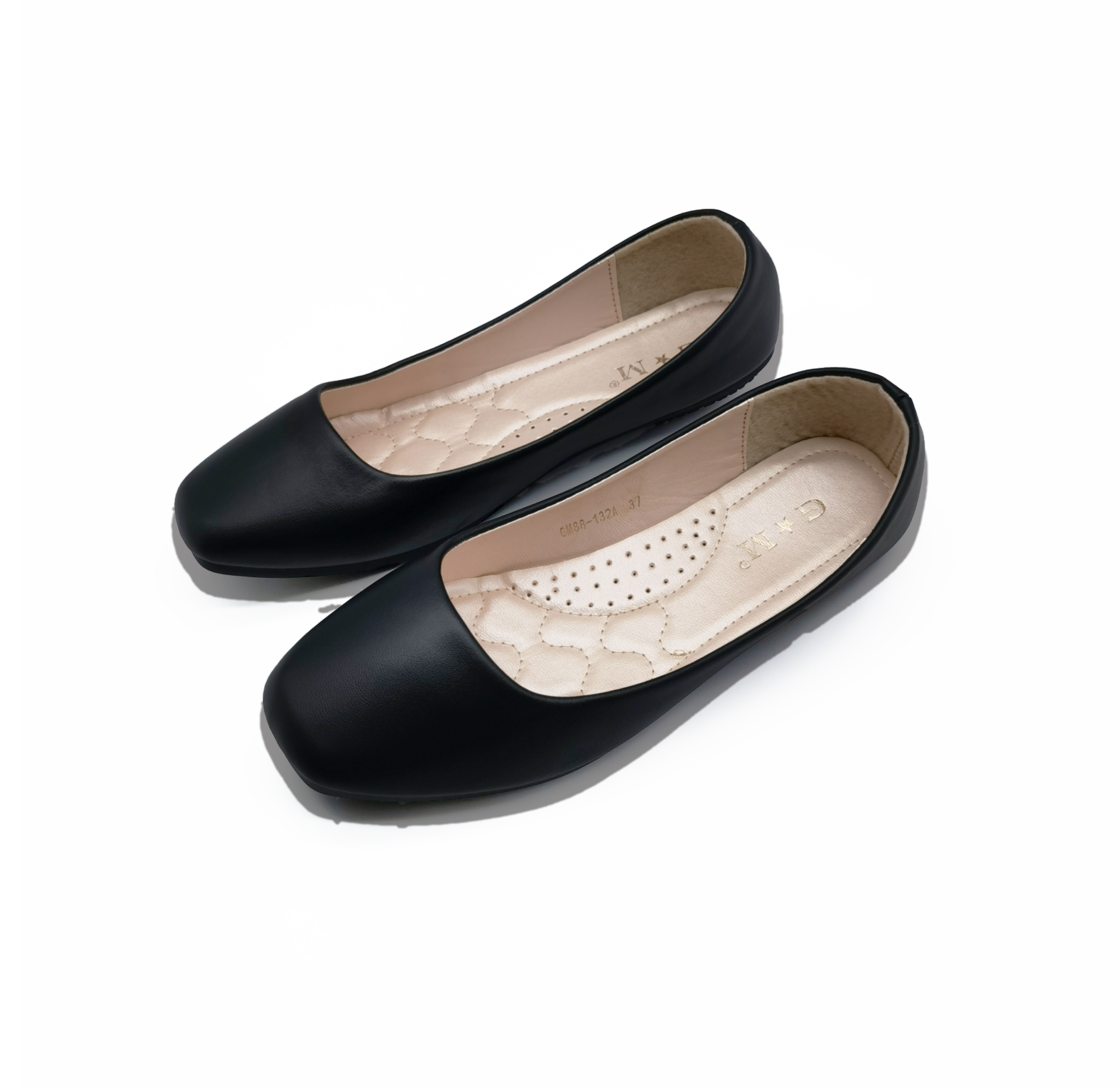 plain Black school shoes flat leather square toe doll shoes for women ...