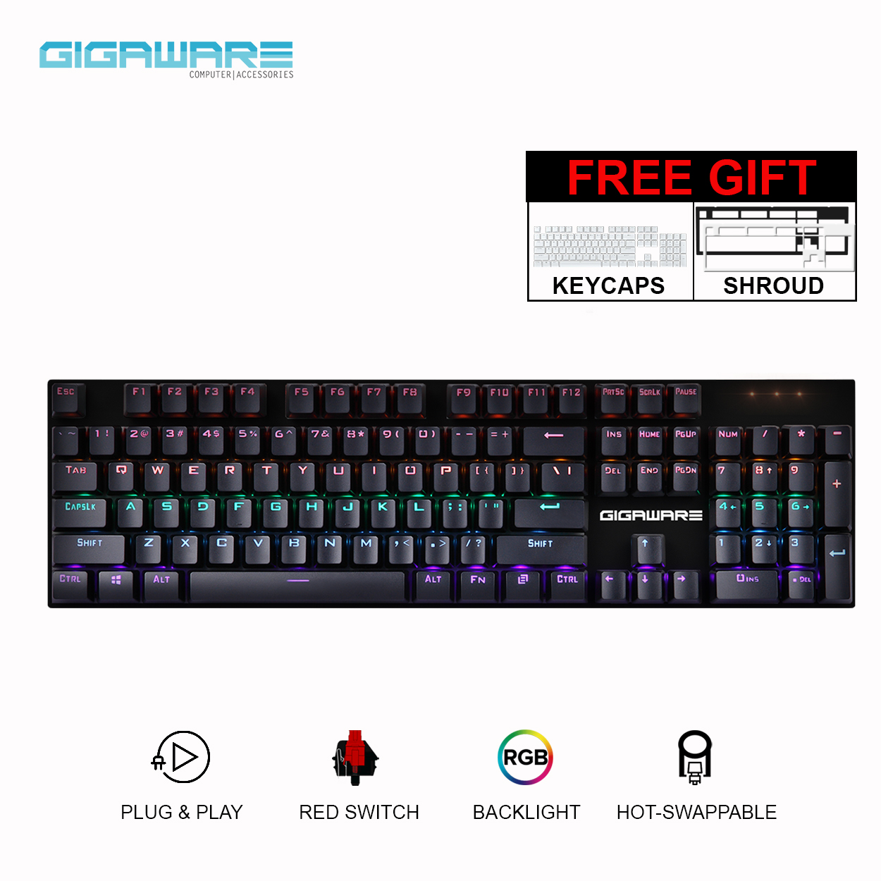 Gigaware KG1 Mnemonix Full 104 Keys Hot-Swappable RGB Backlight ...