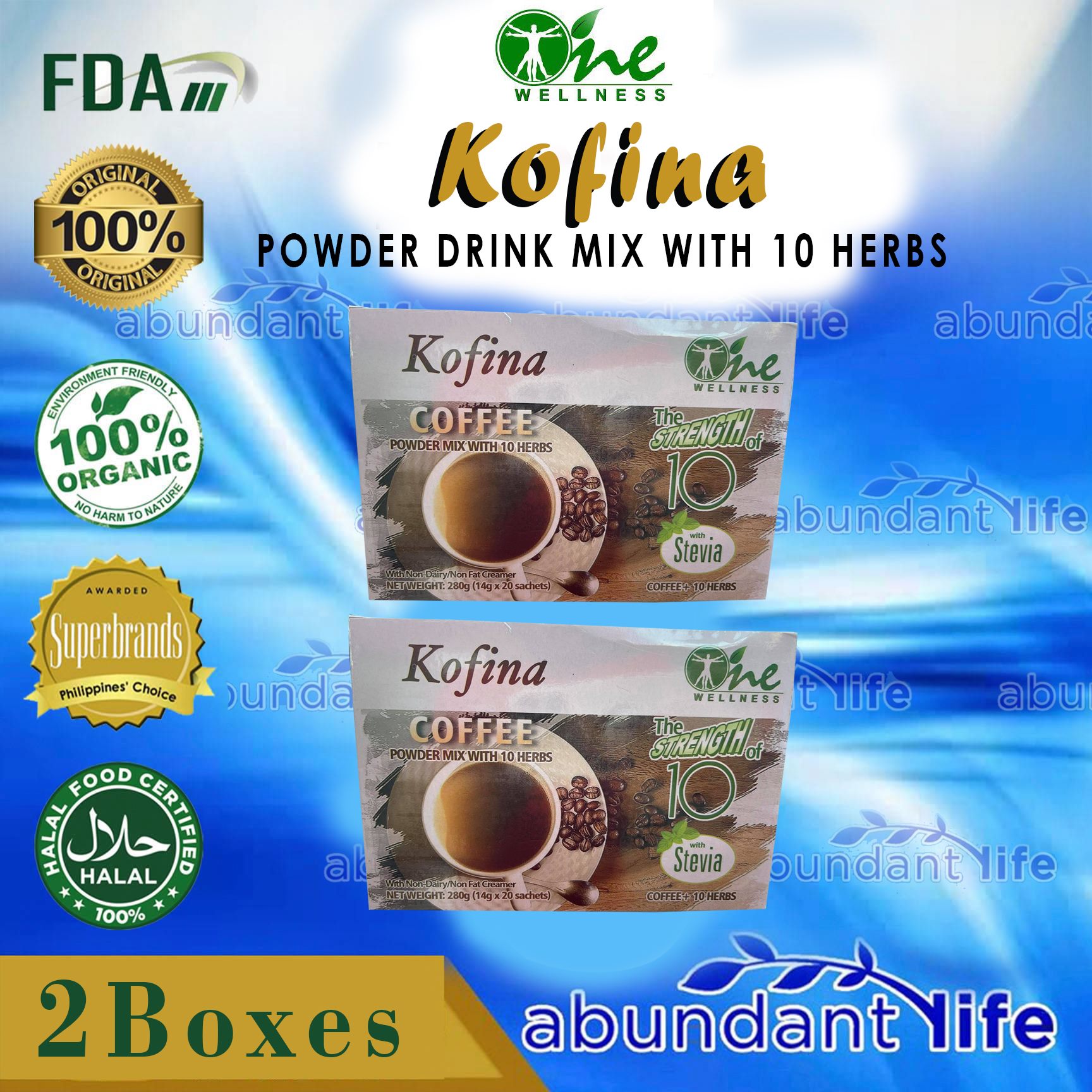2 Box One wellness Kofina Coffee Powder Mix with 10Herbs with Stevia ...