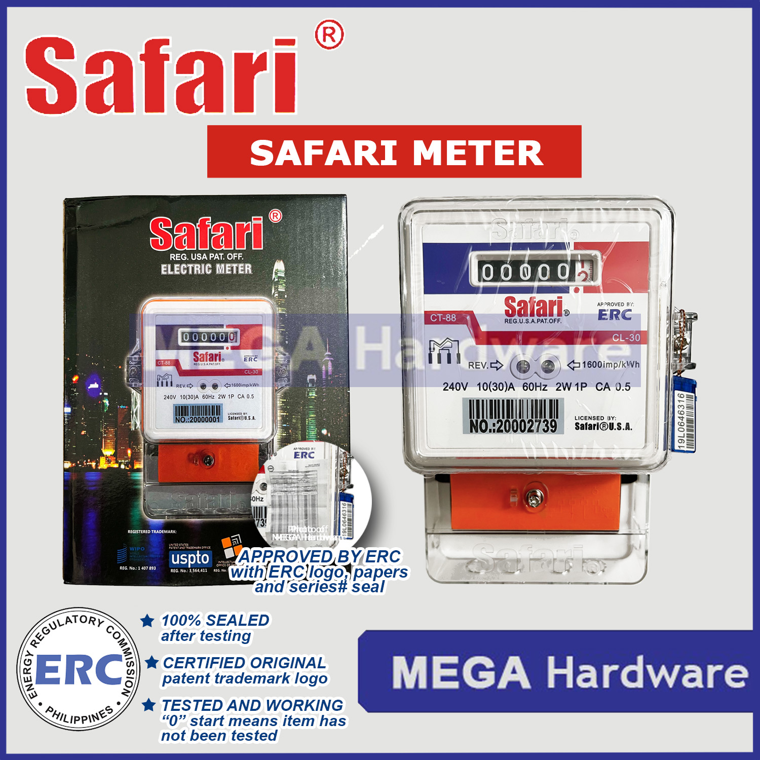 ORIGINAL Electrical Meter or Submeter Sealed and Tested w/ ERC ...