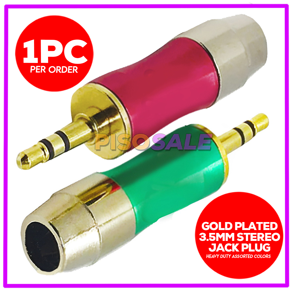 3 Pole 3.5mm Stereo Audio Jack Plug Adapter Gold Plated Assorted Colors ...