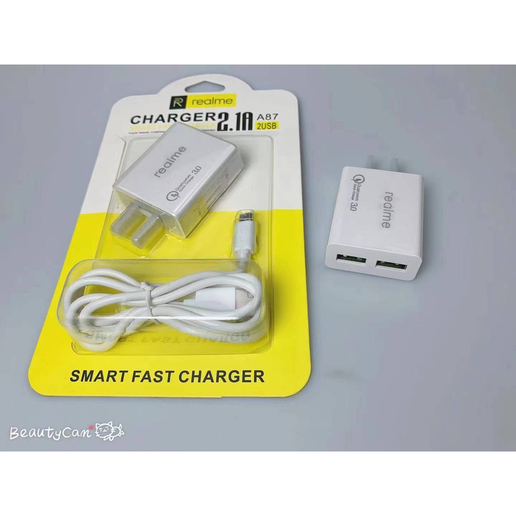 REALME 2 in 1 travel fast charging 2.4A charger Daul usb adapter with ...