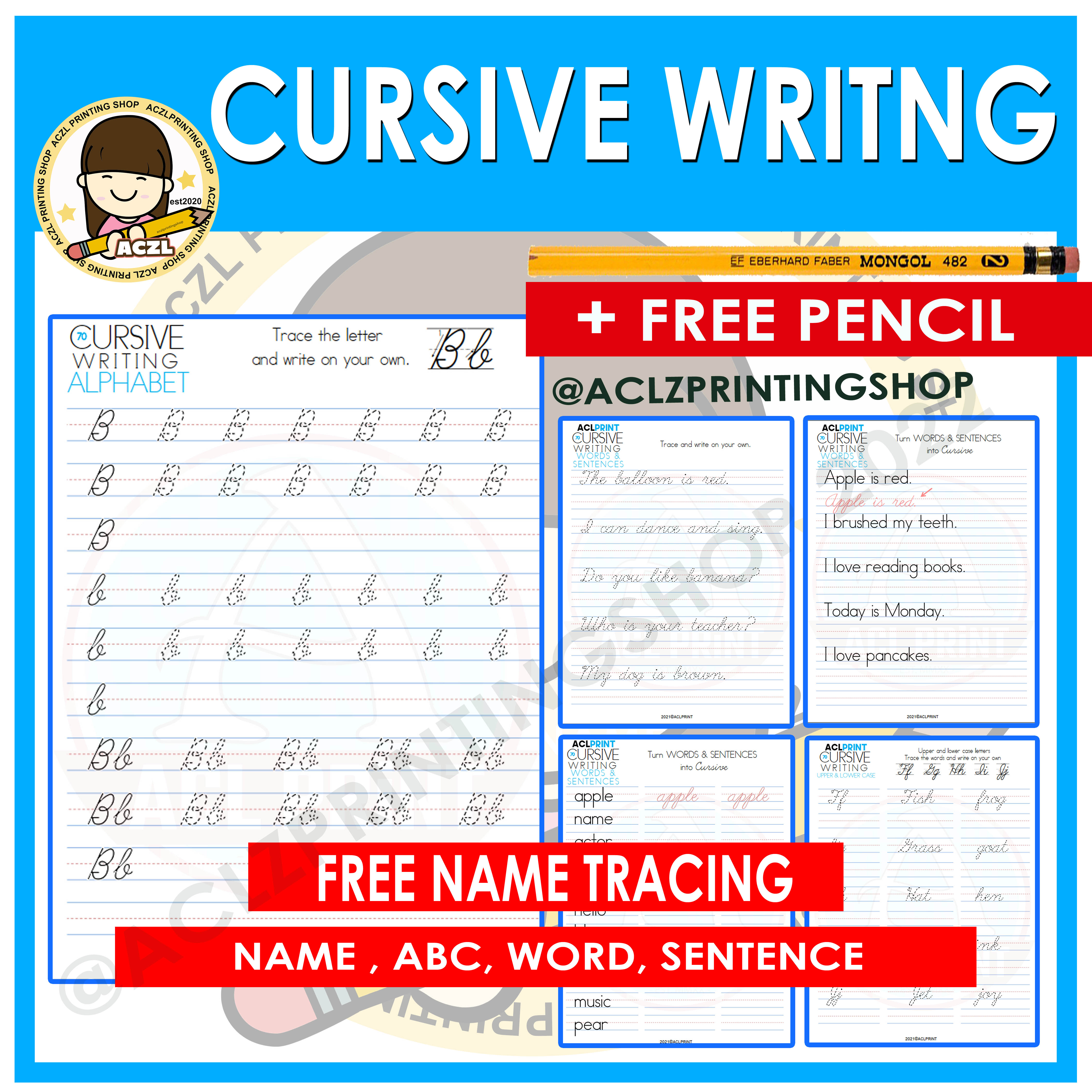 CURSIVE WRITING Worksheet for kids with name tracing ( 70 PAGES ...