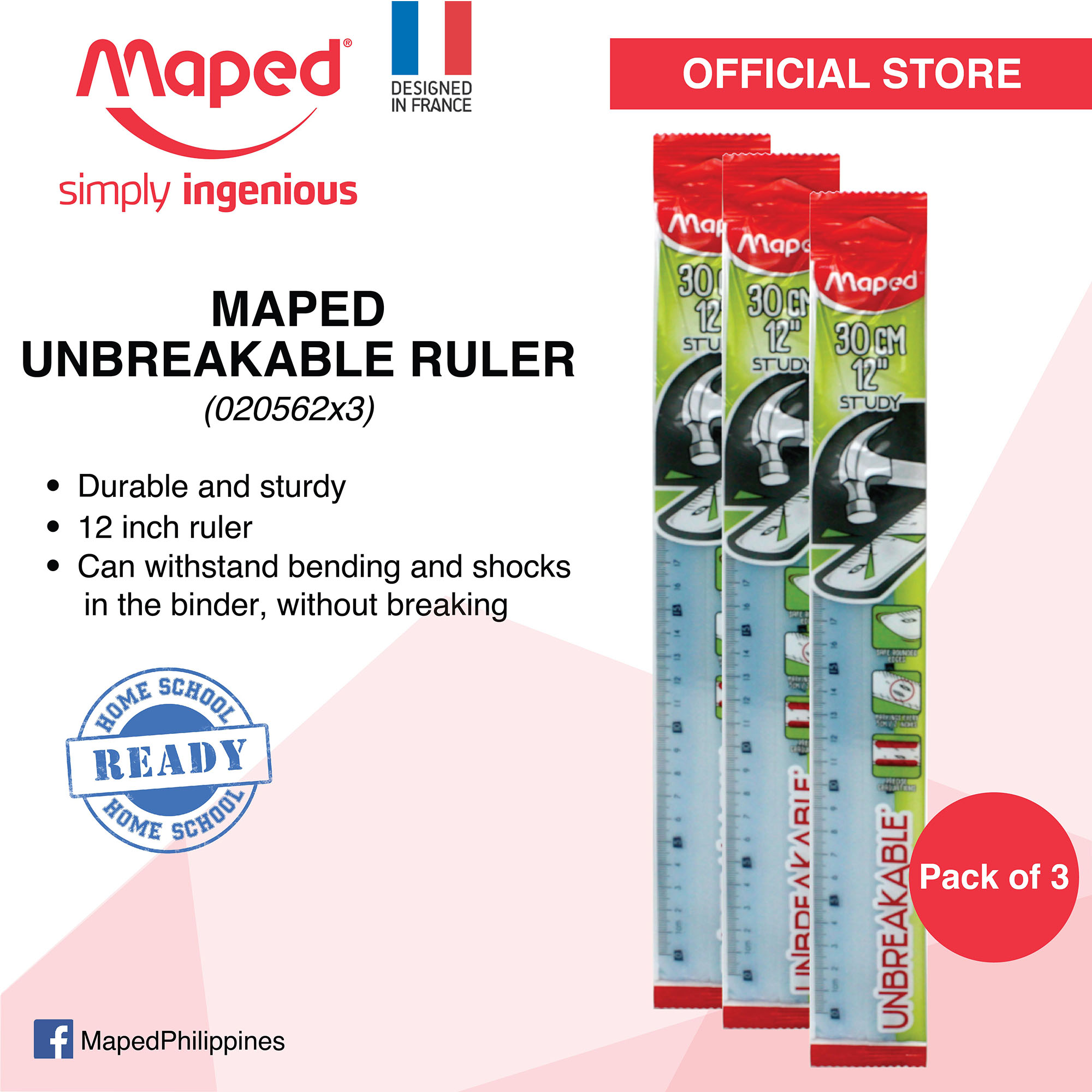 MAPED Ruler Unbreakable I 12inches 30cm I Pack of 3 I 245681 279000 ...