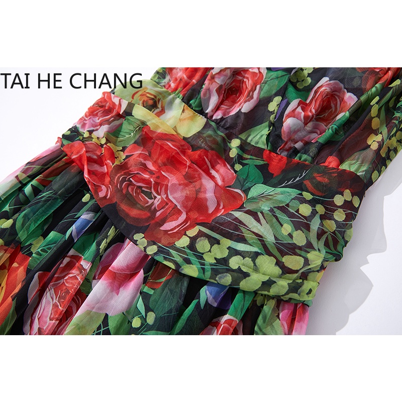 Women Dress New Fashion Summer Vintage Casual Party Runway Print Flower ...