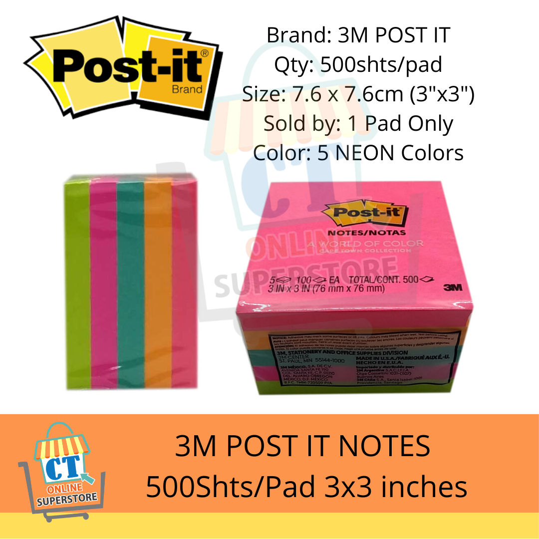 3M Post-it® Notes Cubes Neon 5 Pads/500shts 3x3inch | Lazada PH
