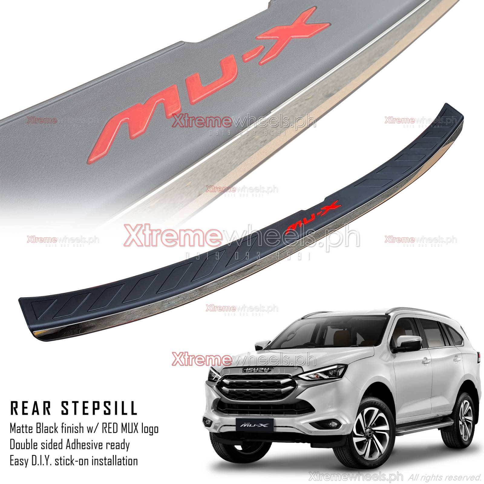 Isuzu Mux 2022 to 2024 With Red Mux Logo Rear Bumper Protector Stepsill / Step Sill Matte Black ...