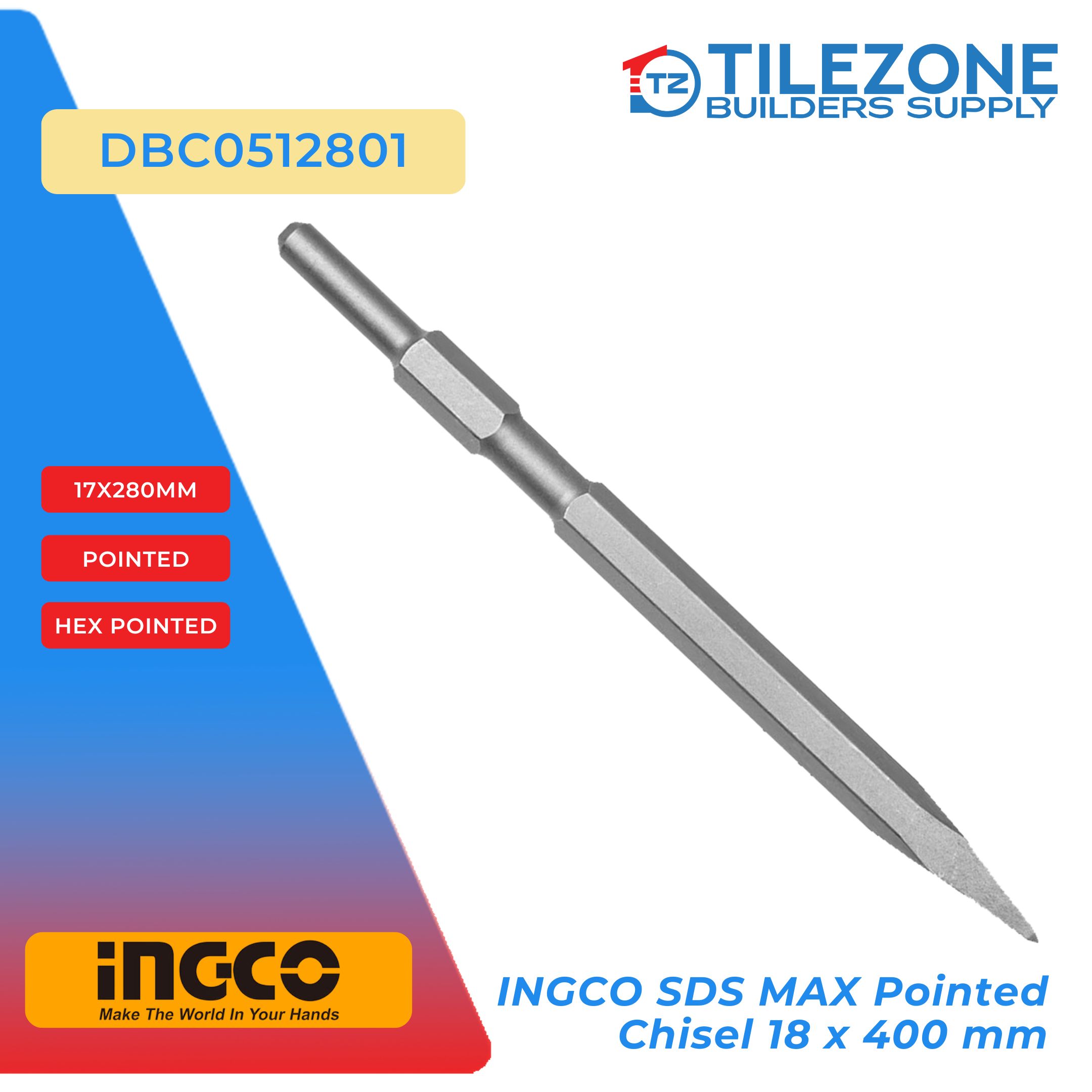 INGCO HEX Pointed Chisel 17X280mm - DBC0512801 (pangtiktik) | Lazada PH