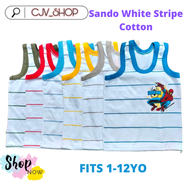 3pcs/6pcs SANDO WHITE COTTON STRIPE W/CARTOON CHAR FOR KIDS BOY ...