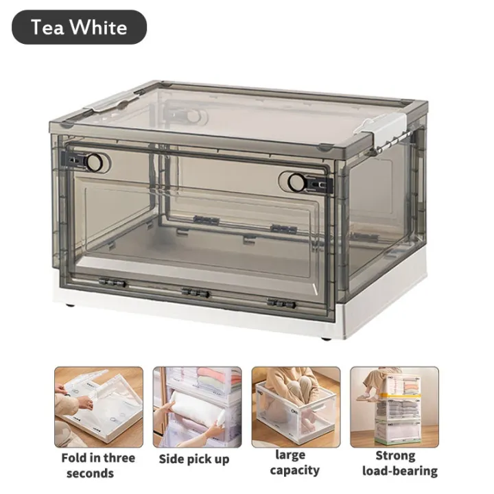 120L Foldable Storage Box with Lid transparent Large Capacity Wardrobe ...
