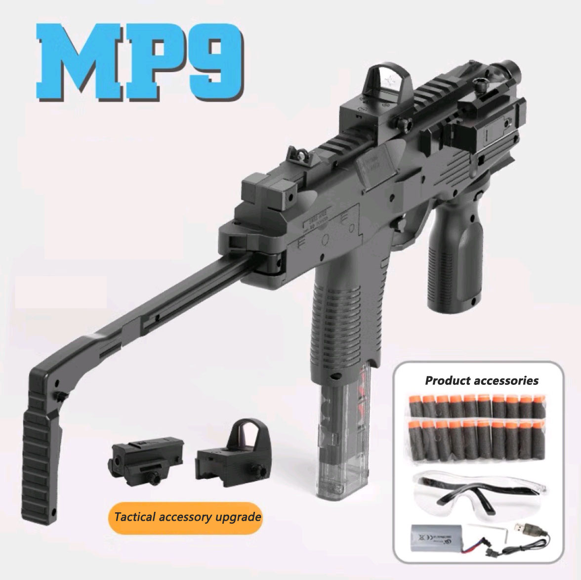 【PTG】 MP9 Nerf guns toys original Electric continuous shooting soft bullet gun Equipped with ...
