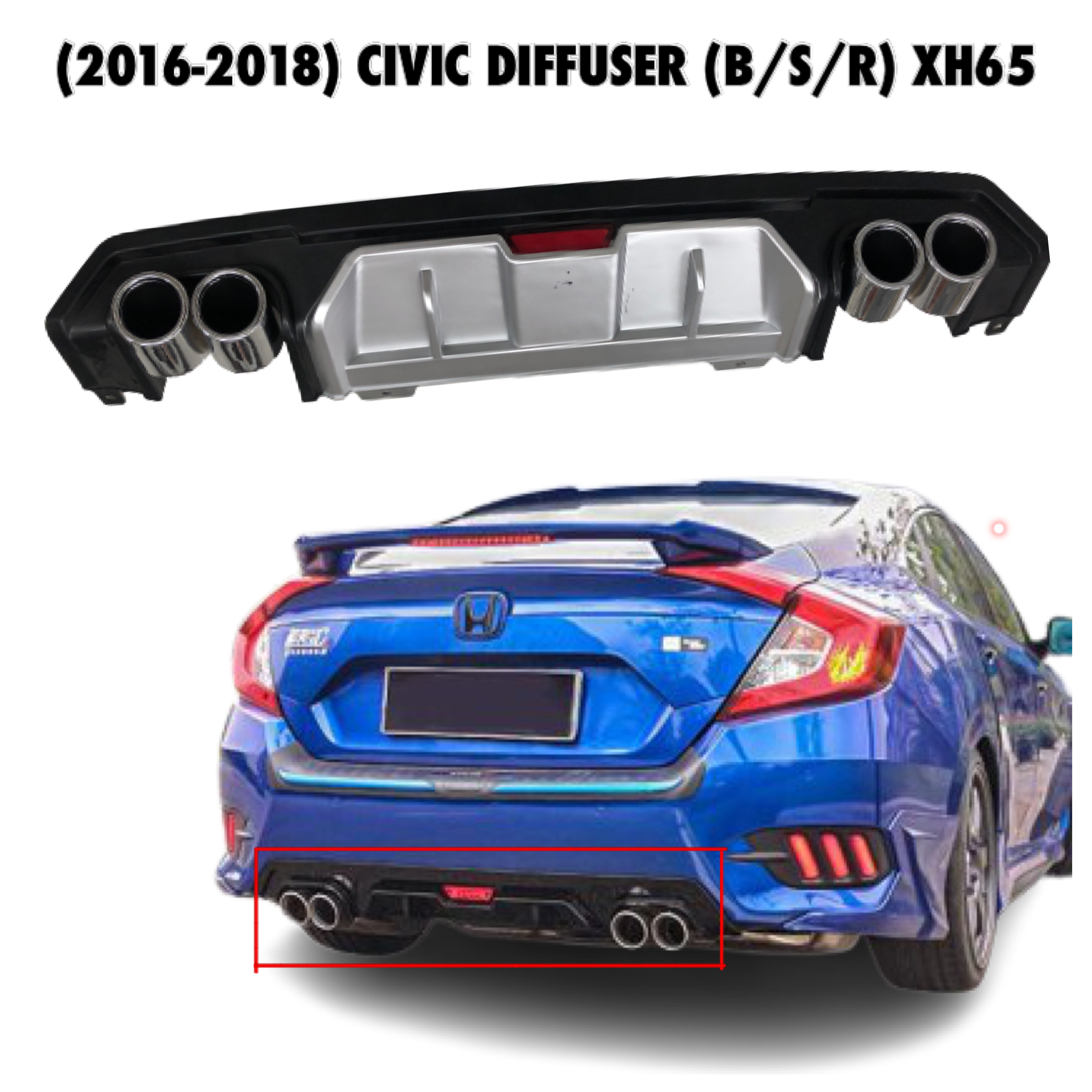 CPA 2016 2017 2018 Honda Civic Car Rear Bumper Diffusers Lip Spoiler ...