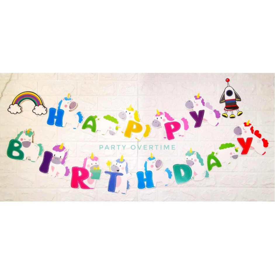 Unicorn Happy Birthday Banner Rainbow Space Ship Bunting Banderitas ...