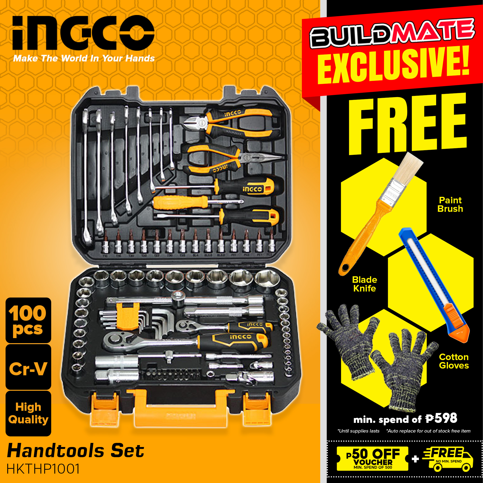 INGCO Hand Tools Set 100 PCS/SET HKTHP1001 - BUILDMATE - IHT | Lazada PH