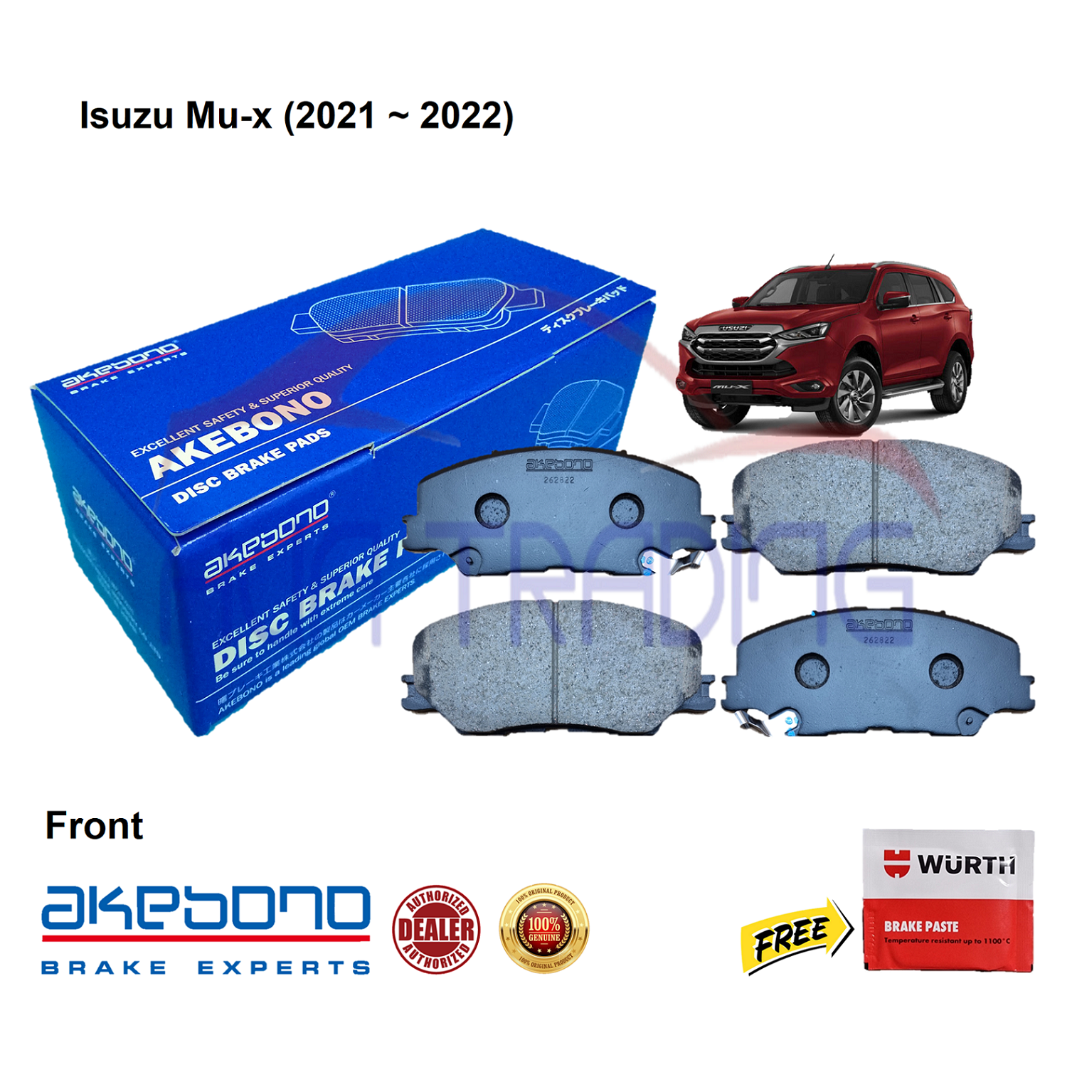 Genuine Akebono Front Brake Pads for Isuzu Mu-x (2021~2022) - w/ free WURTH Brake Paste | Lazada PH