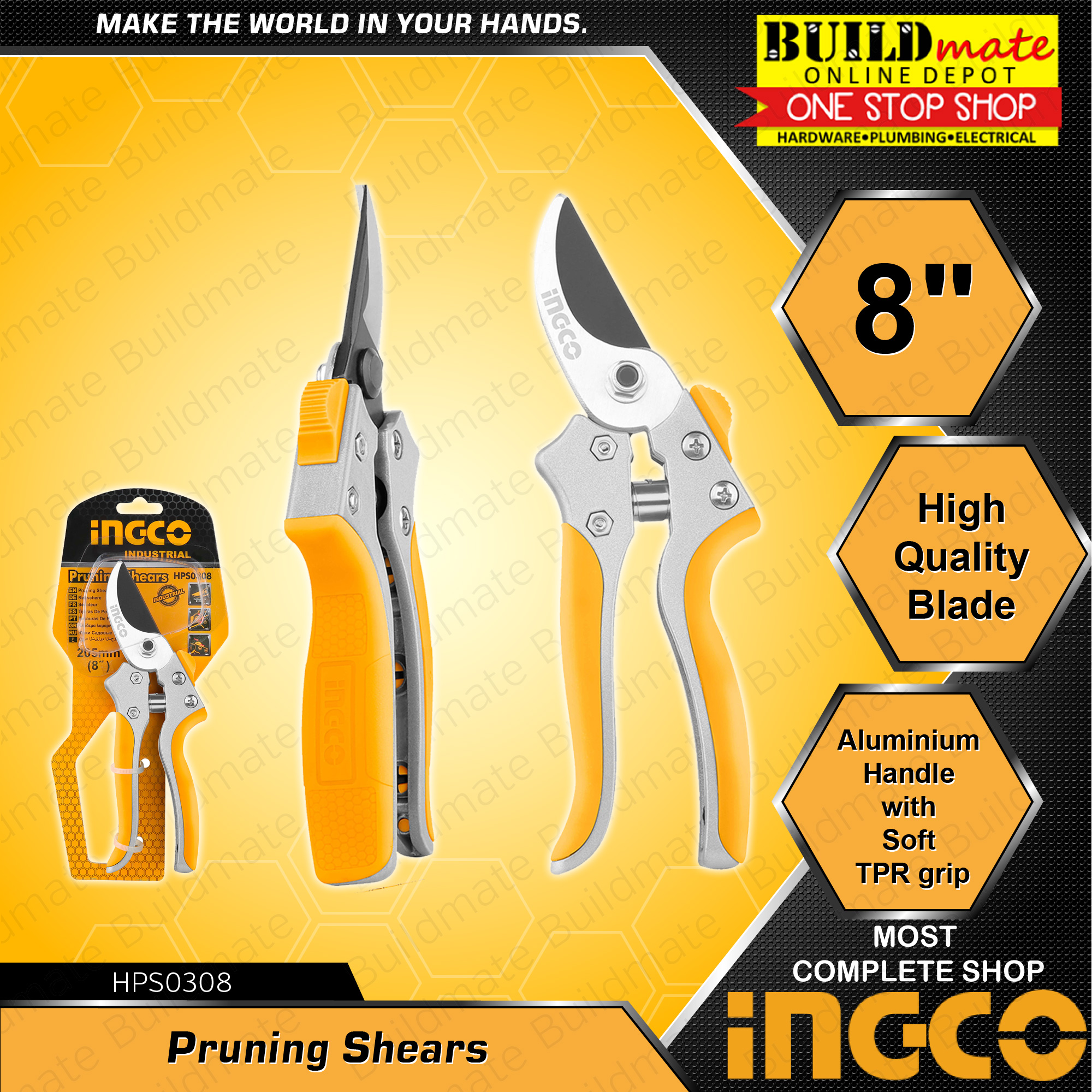 INGCO Pruning Shear Plant Scissor Stem Cutter Grass Garden Twigs ...