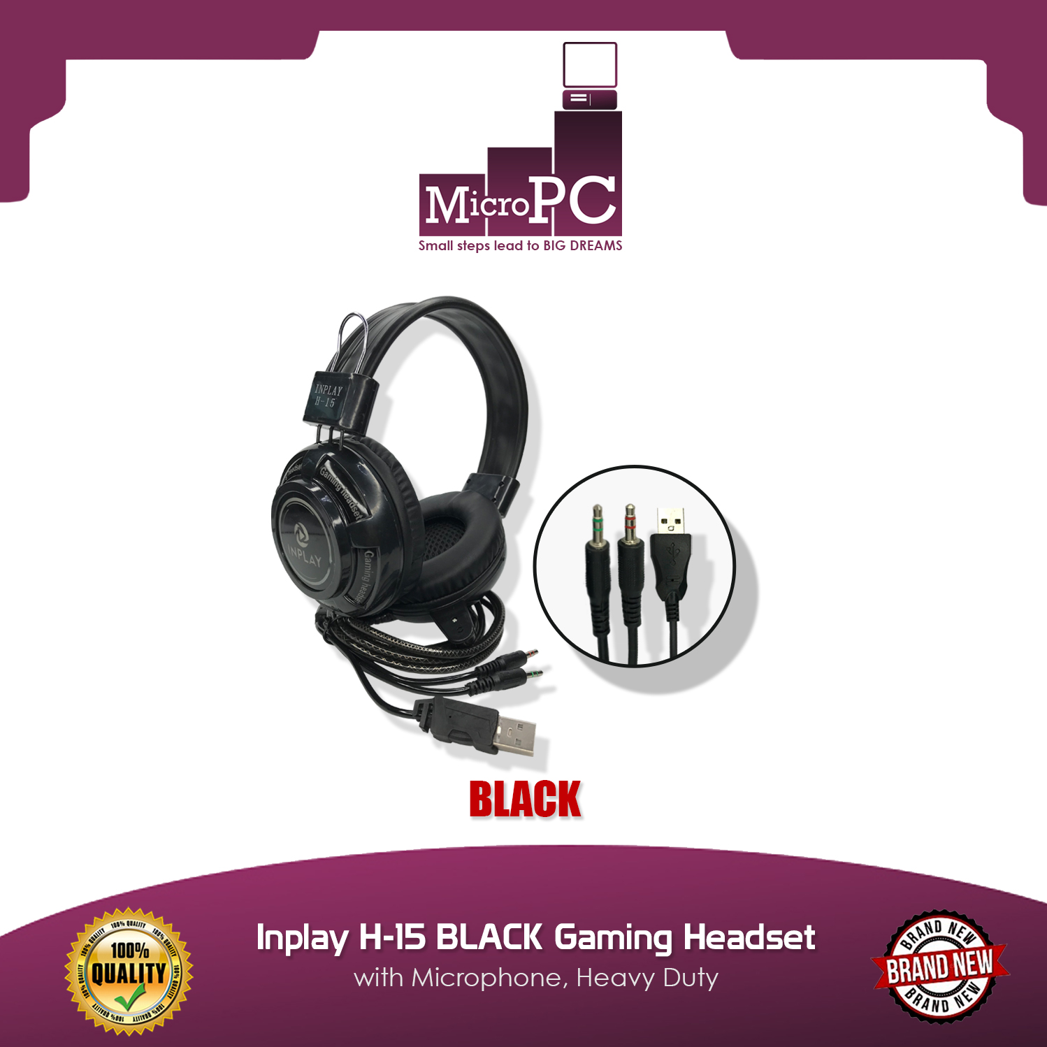 Inplay H-15 Black Gaming Headset RGB With Microphone, Heavy Duty ...