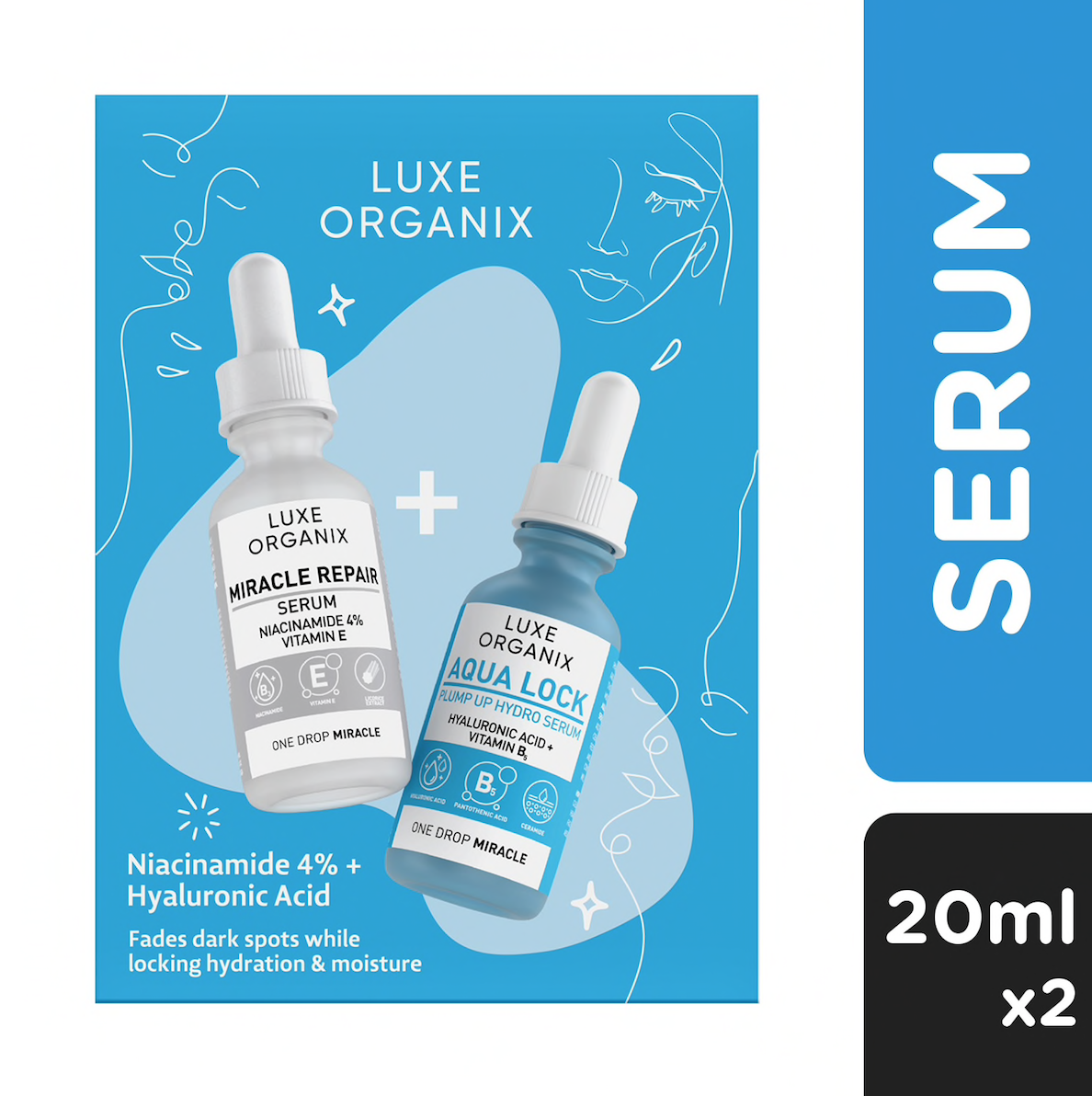 LUXE ORGANIX Miracle Repair Serum 20ml + Aqua Lock Serum 20ml Bundle ...