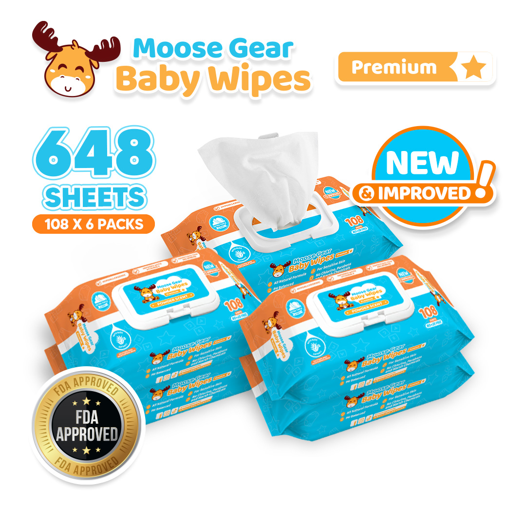 Moose Gear Baby Wipes Premium Powder Scent 648sheets 6PACKS w/ Vitamin ...