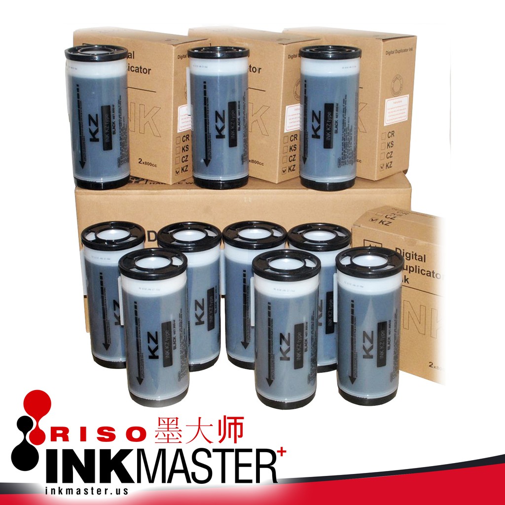KZ Riso Ink, ten (10) tubes, compatible 800mL bk for Risograph KZ Series (KZ30 etc.) Machine ...