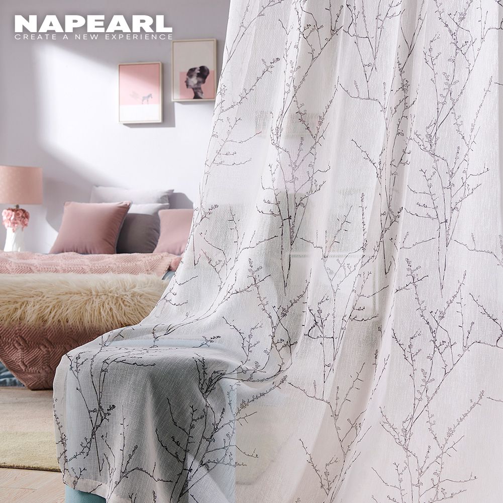 NAPEARL Tulle Printed Bamboo Curtains Bedroom Living Room Curtains 1pcs ...
