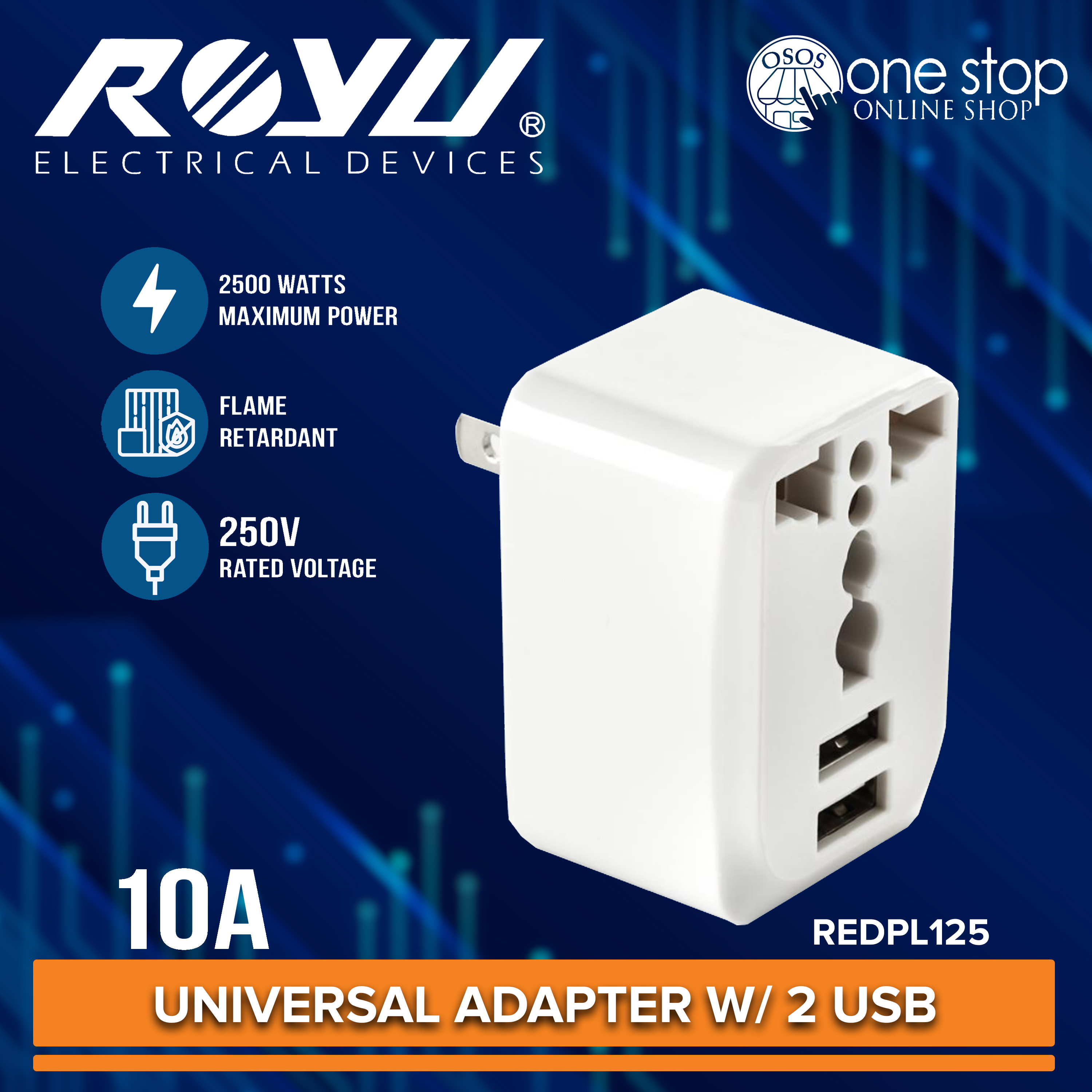 Royu Universal Adapter Adaptor with 2 USB Ports REDPL125 Travel Adapter ...