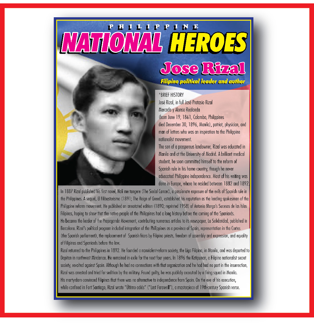 Jose Rizal Chart | Philippine National Hero | A4 Size - Educational ...